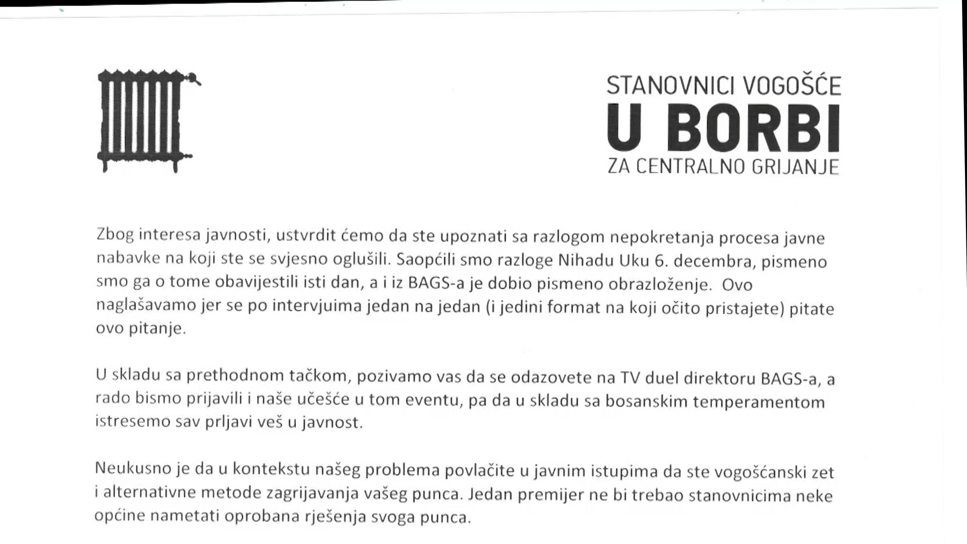 GRAĐANI VOGOŠĆE KOJI SE BORE ZA CENTRALNO GRIJANJE PREMIJERU I ...